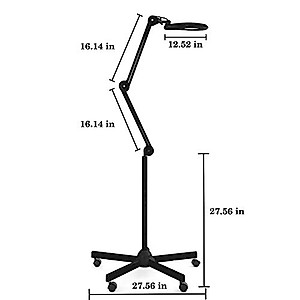 (New Model) Neatfi Bifocals 1,200 Lumens Super LED Magnifying Floor Lamp with Adjustable Arm and 5 Wheels Rolling Base, Dual 5/20 Diopter, Dimmable, 5 Inches Diameter Lens (Black)
