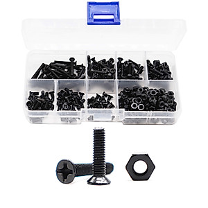 binifiMux M3 Screws Kit, M3 Flat Head Machine Screws, 360pcs (7 Sizes) M3-0.5mm Black Countersunk Flat Head Phillips Machine Screws and Hex Nuts Kit for 3D Printer Robot Project Toys RC Models