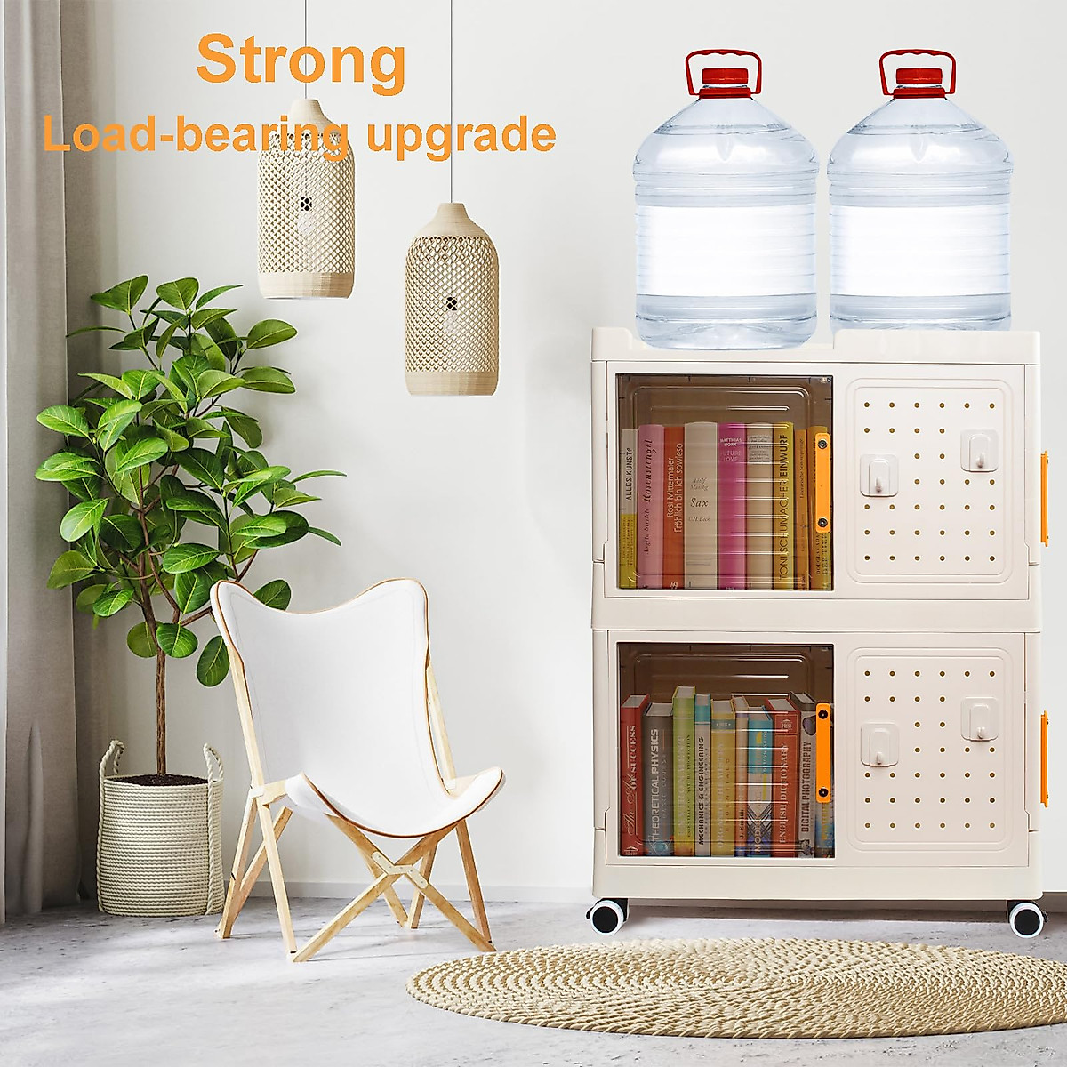 JONKASIPA Storage Bins with Lids and Doors, Closet Organizers and Storage with Wheels, Collapsible Stackable Storage Boxes, Large Plastic Foldable Storage Box for Home Office Bedroom-2pack