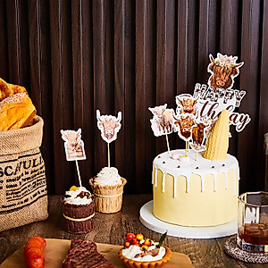 Tanlade 25 Pcs Highland Cow Cake Topper and Highland Cow Cupcake Topper, Highland Cow Birthday Decorations Highland Cattle Cake Decorations for Farm Animal Zoo Boy Girl Birthday Party Decor