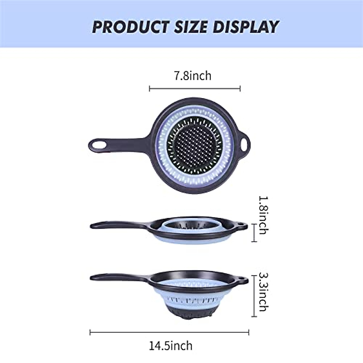 COMUSTER Collapsible Colander with Handle, Kitchen Collapsible Strainer, 2 Quart, with Sturdy Plastic Base, Best for Rinse or Draining Pasta, Vegetables & Fruit (Blue)…