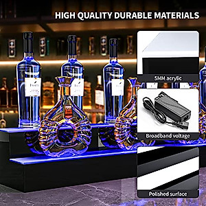 YITAHOME LED Lighted Liquor Bottle Display Shelf Supports USB & Power Bank, 2-Step 48-inch Bar Liquor Alcohol Shelf for Home Counter Party, Acrylic Mounted Whiskey Rack Stand with Remote & App Control