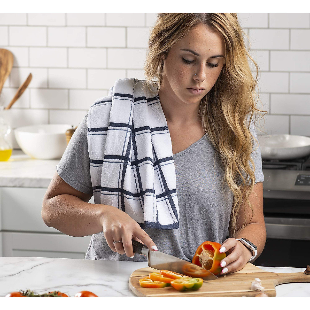 XLNT Blue Large Kitchen Towels (3 Pack) - 100% Cotton Dish Towels | 20" x 28" | Ultra Absorbent Dishcloths Sets of Hand Towels/Tea Towels for Everyday Scrubbing | Quick Drying Kitchen Washcloths