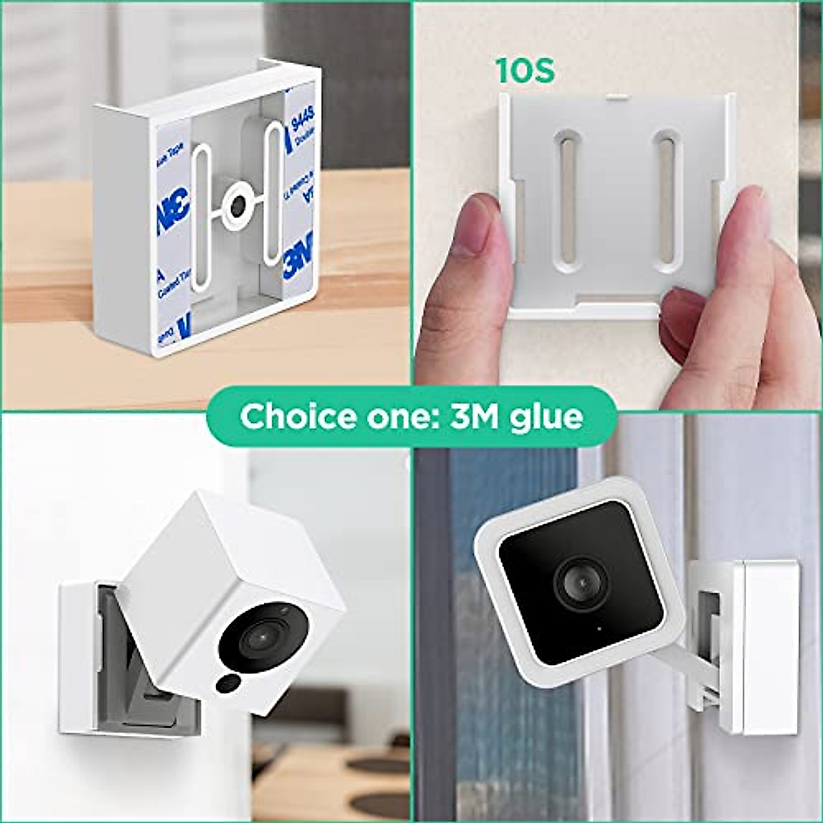 OLAIKE 3Pack Wall Mount Bracket for Wyze CamV3/V2/Spotlight, Strong Adhesive Holder 3M Stick On or Screws Bracket, Support 360° Swivel and 180° Tilt (NOT Include Camera), White