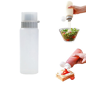 5-Hole Sauce Squeeze Bottle, 175ml Measurable Condiment Squeeze Bottle with Leak Proof Cap, Plastic Clear Sauce Squeeze Bottle Refillable Condiment Containers for Ketchup Jam Mayonnaise BBQ Sauce
