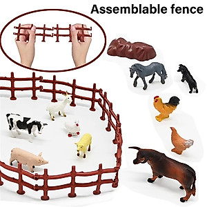 BOLZRA Mini Barn Farm Toys Playset, 66PCS Plastic Animals Figurines and Fence Farm Playset, Farm Figures Farmer Vehicle Toy Truck with Trailer for 3-12 Years Old Kids Boys Girls Toddlers
