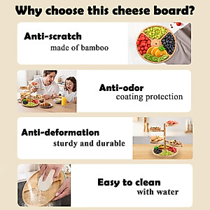 Cheese Boards Charcuterie Gift Bamboo: 5-in-1 360° Rotation Unique Serving Platters for Housewarming Wedding Party Holiday Birthday Gift Easy Setup - UTCG U2