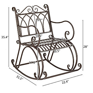 JHUS Patio Iron Rocking Chair Porch Garden Rocker Seat Petals Pattern Dining Armchair Quir Chair Rocking Chair Rocker Chair Rocker Camp Chair Rocker Recliner Rocking Camp Chair Rocking Chairs