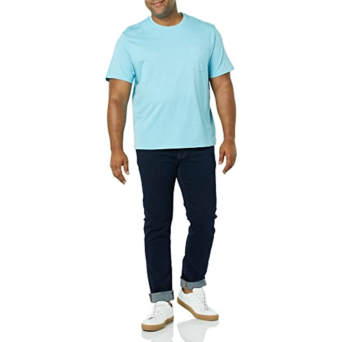 Amazon Essentials Mens T-Shirts, Regular-Fit, Short-Sleeve Crewneck Pocket, Pack of 2, Aqua Blue/Light Blue, Large