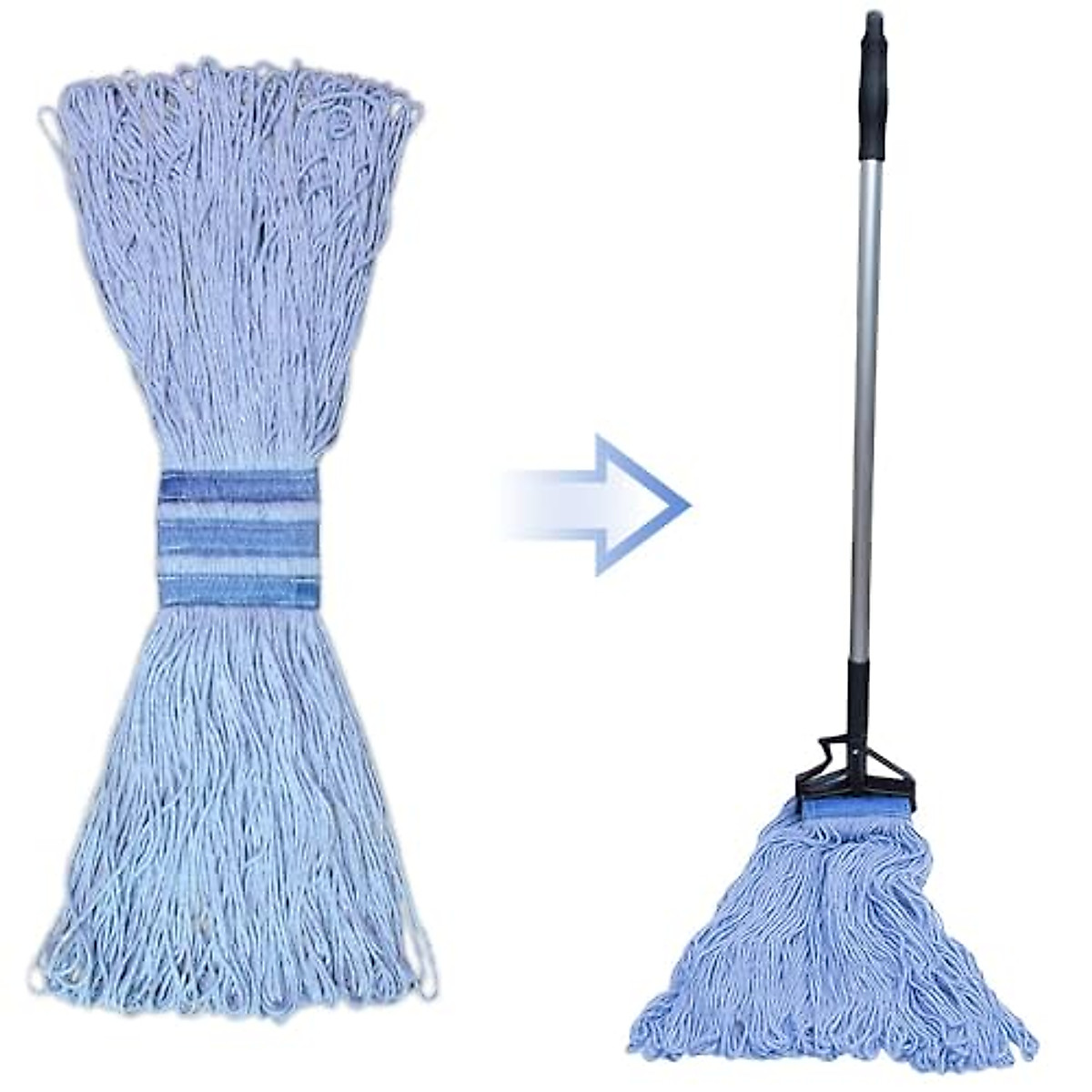 24 oz Loop-End Cotton Mop Head, Heavy Duty Mop Refills, 6 Inch Headband, Mop Head Replacement for Home, Industrial and Commercial Use (Blue)