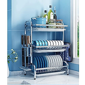 JUNXIAN Dish Rack 304 Stainless Steel Dish Storage Rack, Dish Storage Rack, Kitchen Dish Drainer Dish Rack, Dish Drying Rack Organizer Dish Containers(E)