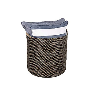 Kouboo Laguna Round Ear Handles, Black-Wash Rattan Storage Basket