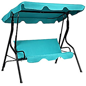 Tangkula 3 Person Porch Swing, Patio Swing with Soft Cushion & Powder-Coated Steel Frame, Outdoor Swing with Canopy for Porch, Backyard, Garden, Balcony (Turquoise)