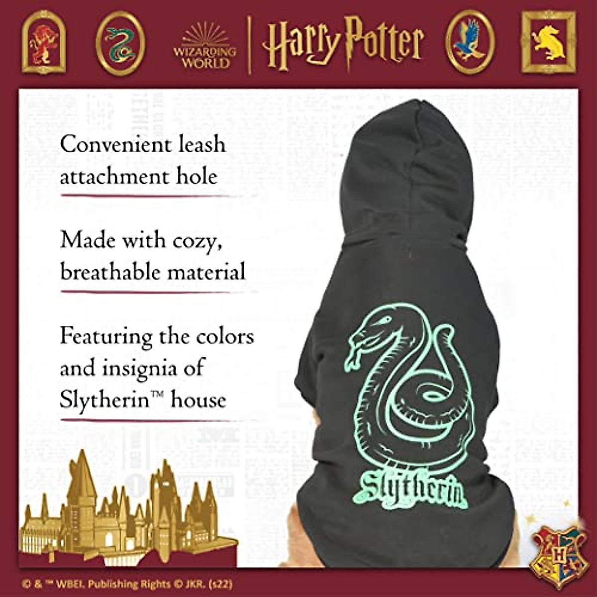 Harry Potter Slytherin Pet Hoodie with Faux Scarf - Medium | Harry Potter Accessories for Dogs | Harry Potter Dog Accessories for Hogwarts Houses, Slytherin Black