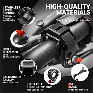 ROCKBROS Bike Bells Hidden MTB Bells Bicycle Bells for 22.2mm Handlebars, More Than 100dB, Clear & Long Sound Ringer, Mountain Bike, Scooter, Youth Bike, Black