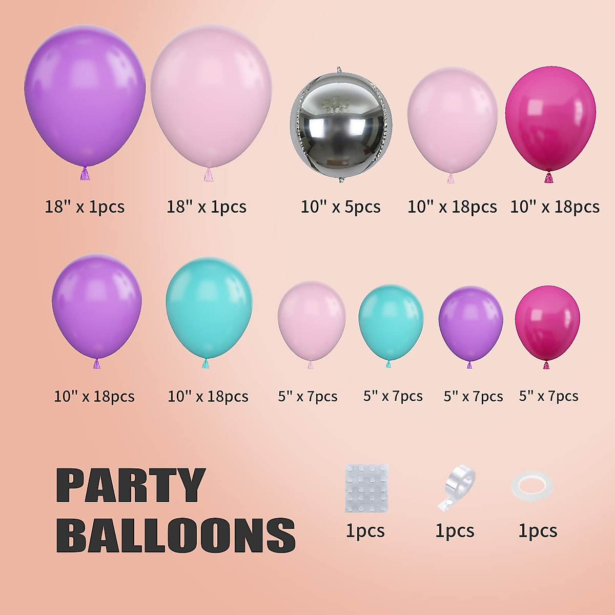 Pink Purple Blue Balloon Arch Kit, 110Pcs Pink Purple Balloon Garland Kit with Teal Blue, Pink and Purple Balloons, Pink Purple Blue Balloon Arch for Baby Shower Birthday Wedding Party Supplies