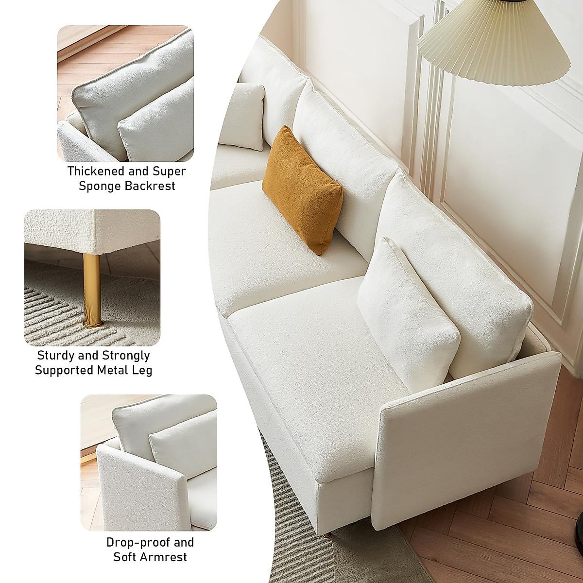 Pamag pieeoo L Shaped Sectional Couch Sofa, 5 Seat Sofas with 5 Waist Pillow, Mid Century Modern Sectional Couches for Living Room, Small Apartments and Office (Beige)