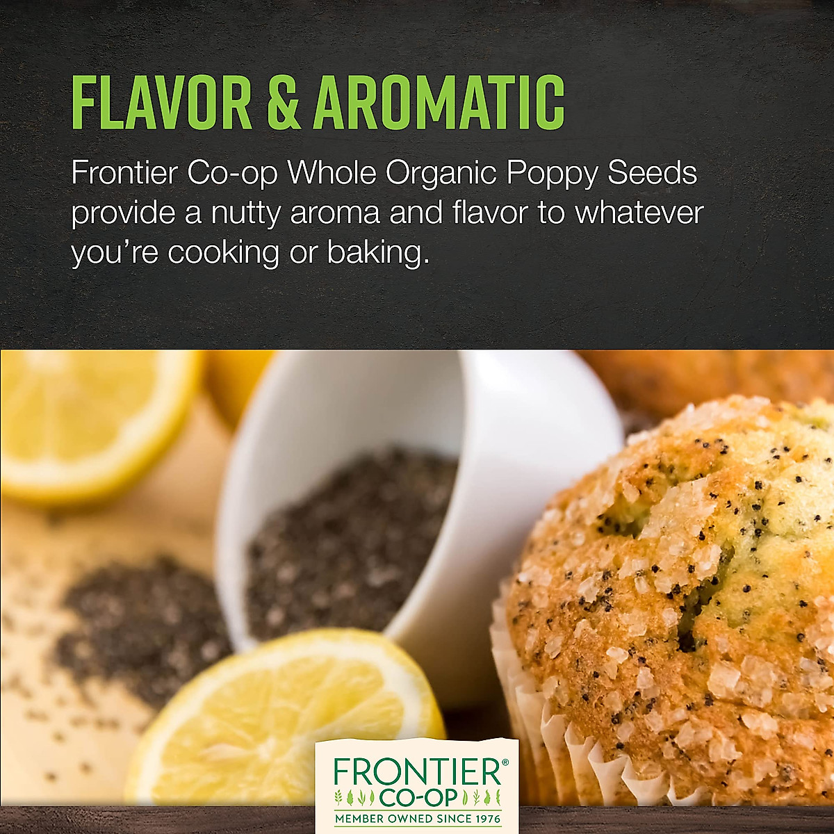 Frontier Co-op Organic Whole Poppy Seed 1lb - Bulk Bag of Poppy Seeds for Baking, Salad Dressing, Cooking, Kosher Recipes and More