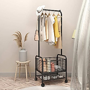 Laundry Cart with Clothes Rack,Rolling Laundry Hamper Basket Cart with Metal Wire Storage Rack and Hanging Rack ，Laundry Butler Garment Rack Storage Rack