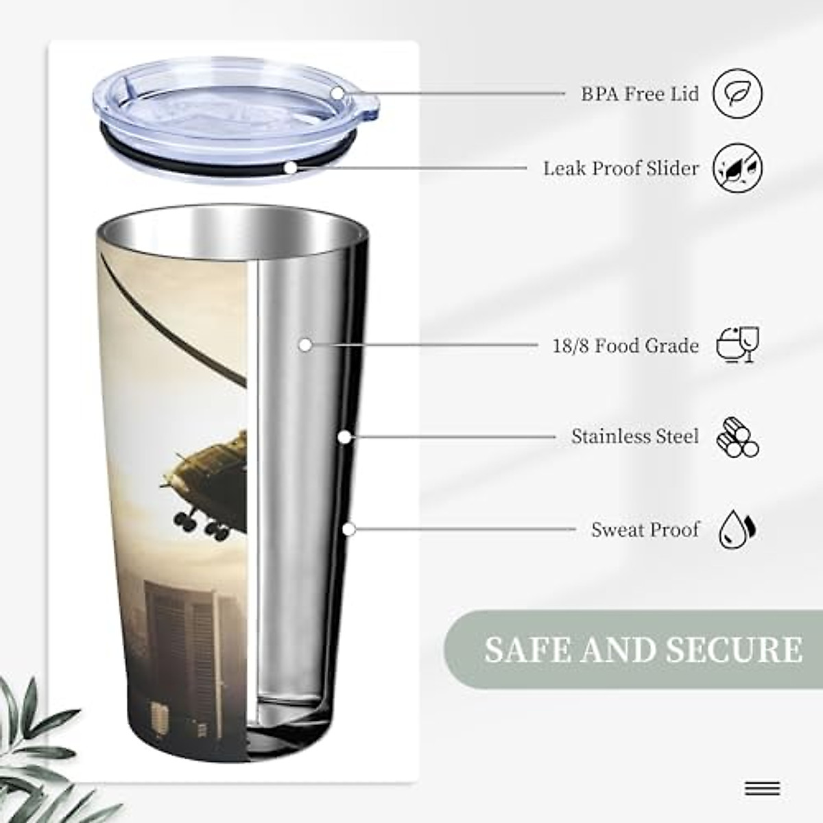 20oz Insulated Tumblers with Lids and Straws Aircraft Above City Stainless Steel Coffee Tumbler Cup Double Wall Vacuum Travel Coffee Mugs for Home, Office, Outdoor