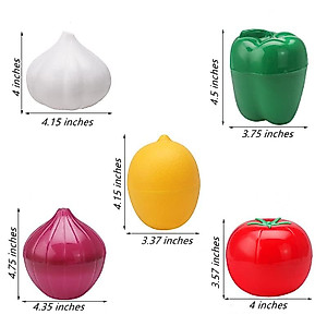 JOSON 5-Piece Vegetable and Fruit Storage Set, BPA-Free Reusable Refrigerator Food Keeper for Peppers, Onions, Tomatoes, Lemons, and Garlic