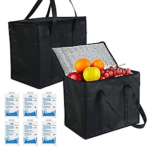 Aosome 2 Packs XL Insulated Food Delivery Bag,Pizza Delivery Bag,Collapsible Cooler Bag,Reusable Grocery Shopping Bag for Shopping,BBQ,Fishing,Picnic,Outdoor (Black 30L)