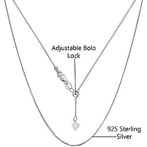 Savlano 925 Sterling Silver Italian 1.5mm Solid Snake Adjustable Bolo 14-24 Inch Chain Necklace For Women - Made in Italy Comes With a Gift Box (White)