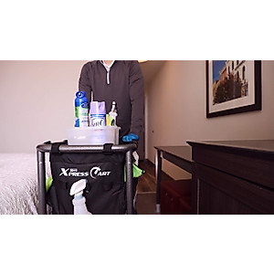 Housekeeping and Janitorial Cart with Rolling Wheels, Black Bag, Compact Steel Frame, Hammertone Finish