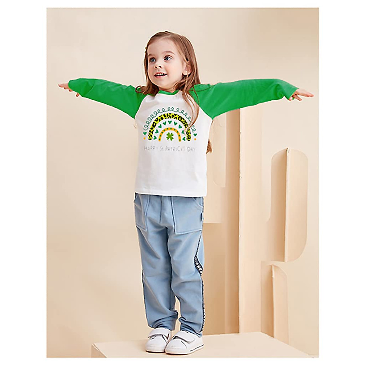 St Patricks Day Shirt for Toddler Boy Girl Green Clover Shamrock Leopard Print Raglen Long Sleeve Outfits Tops 100% Cotton Kids Clothes Tshirt 5T