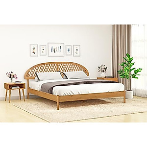 NTC Gem Wooden Bed Frame with Headboard, Solid Oak Foundation with Silent Slats and Wood Central Supports, 800 Lb Capacity, Effortless Assembly, King - Rustic Oak