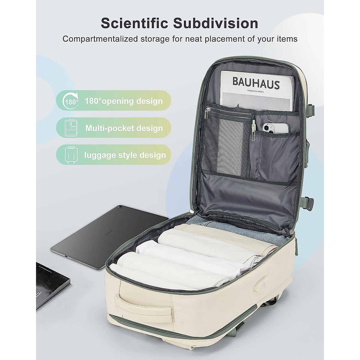 VECAVE Carry On Backpack for Women,Large Travel Backpack Flight Approved,Waterproof 17 Inch Laptop Backpack Business Work Backpacks Men Mochila De Viaje Beige