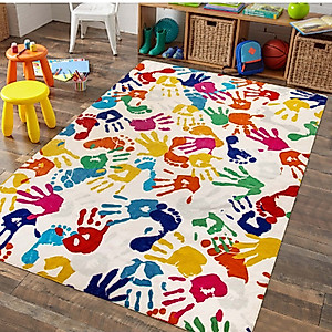 STARUIA Handprints and Footprints Large Kids Rug 5'x7', Washable Colorful Area Rug for Nursery Room, Non-Slip Play Mat Ultra Soft Indoor Carpet for Bedroom Playroom Classroom
