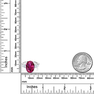 Gem Stone King 925 Sterling Silver Oval Red Created Ruby and White Moissanite 3 Stone Women Ring (3.80 Cttw, 14X10MM Oval and 6X4MM Pear Shape, Available In Size 5, 6, 7, 8, 9)