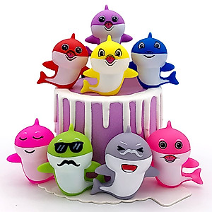 MILIUS Shark Cake Toppers-8 Pack Little Cute Dolphin Family Figures Cake & Cupcake Decorations for Kids Underwater Theme Birthday Party Supplies Baby Shower Bath Toys