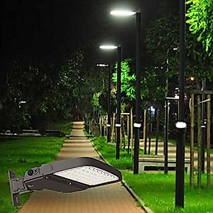 Cinoton 150W LED Parking Lot Lights, 19500LM 5000K Daylight Street Light with Dusk to Dawn Photocell, Ip65 Shoebox Light with Adjustable Arm Mount, 100-277V, Dimmable, ETL Listed, Power Tunable 1-Pack