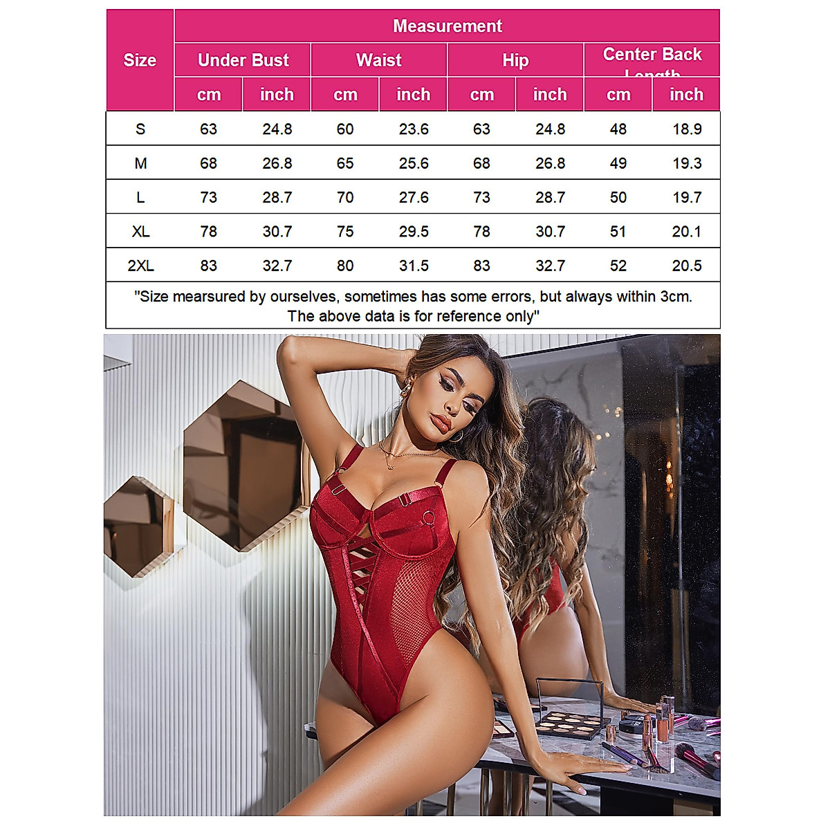 Avidlove Underwire Teddy Woman Sexy Lingerie Snap Crotch Lace Bodysuit Mesh One Piece Babydoll (Wine Red, Medium)