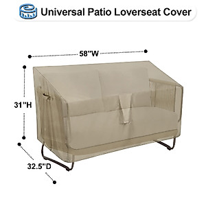 OutdoorLines Outdoor Waterproof Patio Loveseat Couch Cover - UV Resistant Patio Sofa Furniture Covers Weatherproof Heavy Duty Glider Covers for Outdoor Furniture, 58Wx32.5Dx31H Inches, Camel
