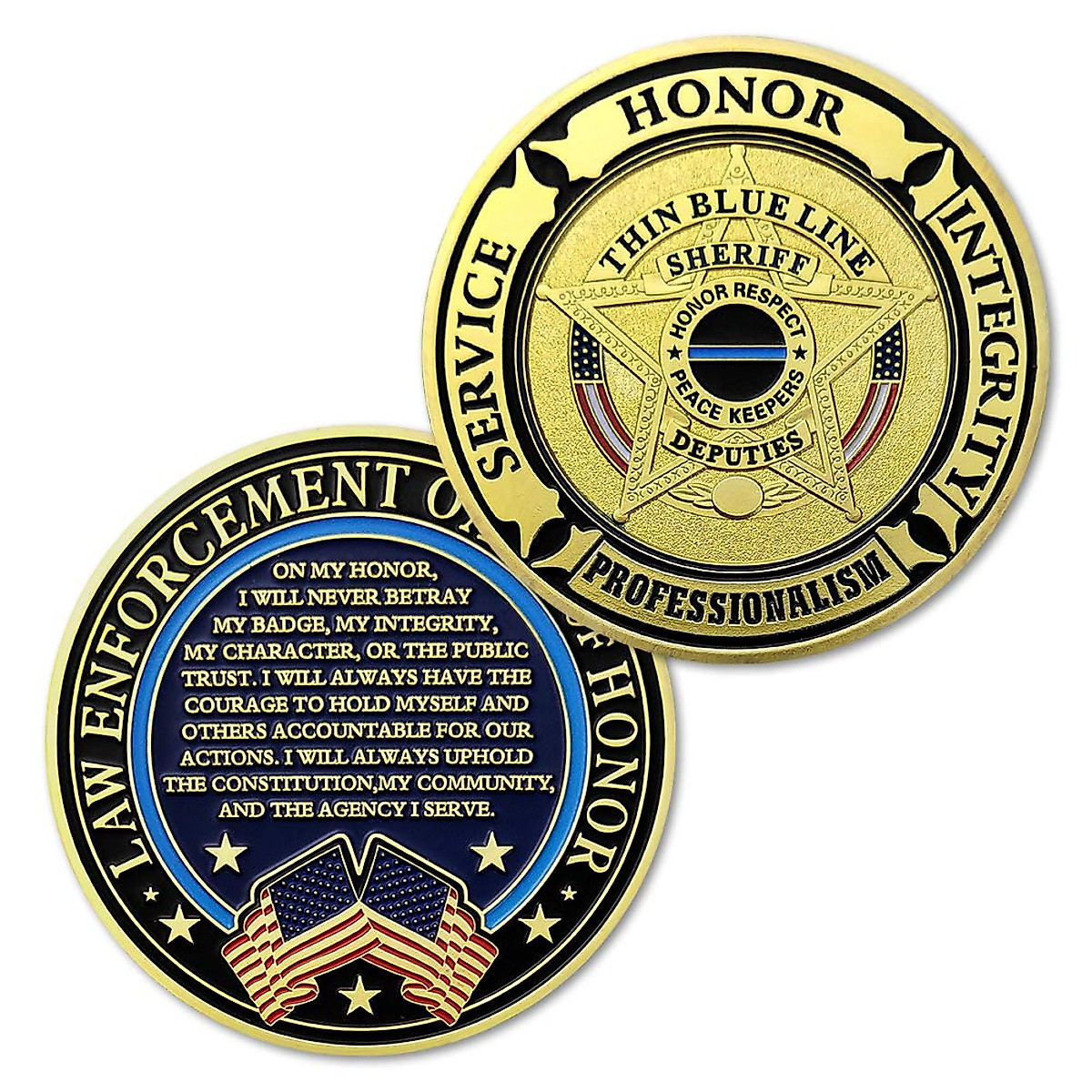 Thin Blue Line Sheriff Police Challenge Coin Law Enforcement Oath of Honor