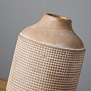 SIDUCAL Ceramic Rustic Farmhouse Vase, Sand Glaze Finish Boho Vase, Pottery Decorative Flower Vase for Home Decor, Table, Living Room Decoration, Shelf Decor, Mantel, 7 Inch, Beige