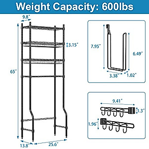 Bathroom Over The Toilet Storage Shelf - Over Toilet Bathroom Organizer Rack with 4 Tier Bathroom Space Saver Toilet Stand Shelves Bathroom Stand Above Toilet Bathroom Rack Organizer Over Toilet,Gray