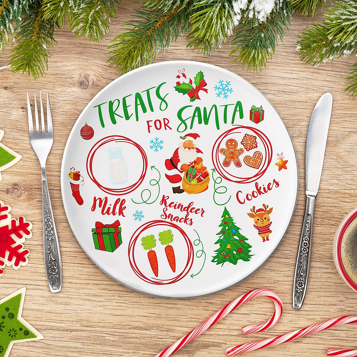 AnyDesign Dear Santa Cookie Plate Round Christmas Plastic Santa Treat Tray Decorative Xmas Eve Treat Serving Boards Cute Plate Platter Mat for Sharing Snack Cookie Milk, 10 Inch