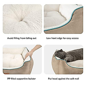 Bedsure Dog Beds for Large Dogs - Cat Beds for Indoor Cats, Rectangle Cuddle Large Medium Dog Bed Washable with Anti-Slip Bottom, 30 Inches, Camel