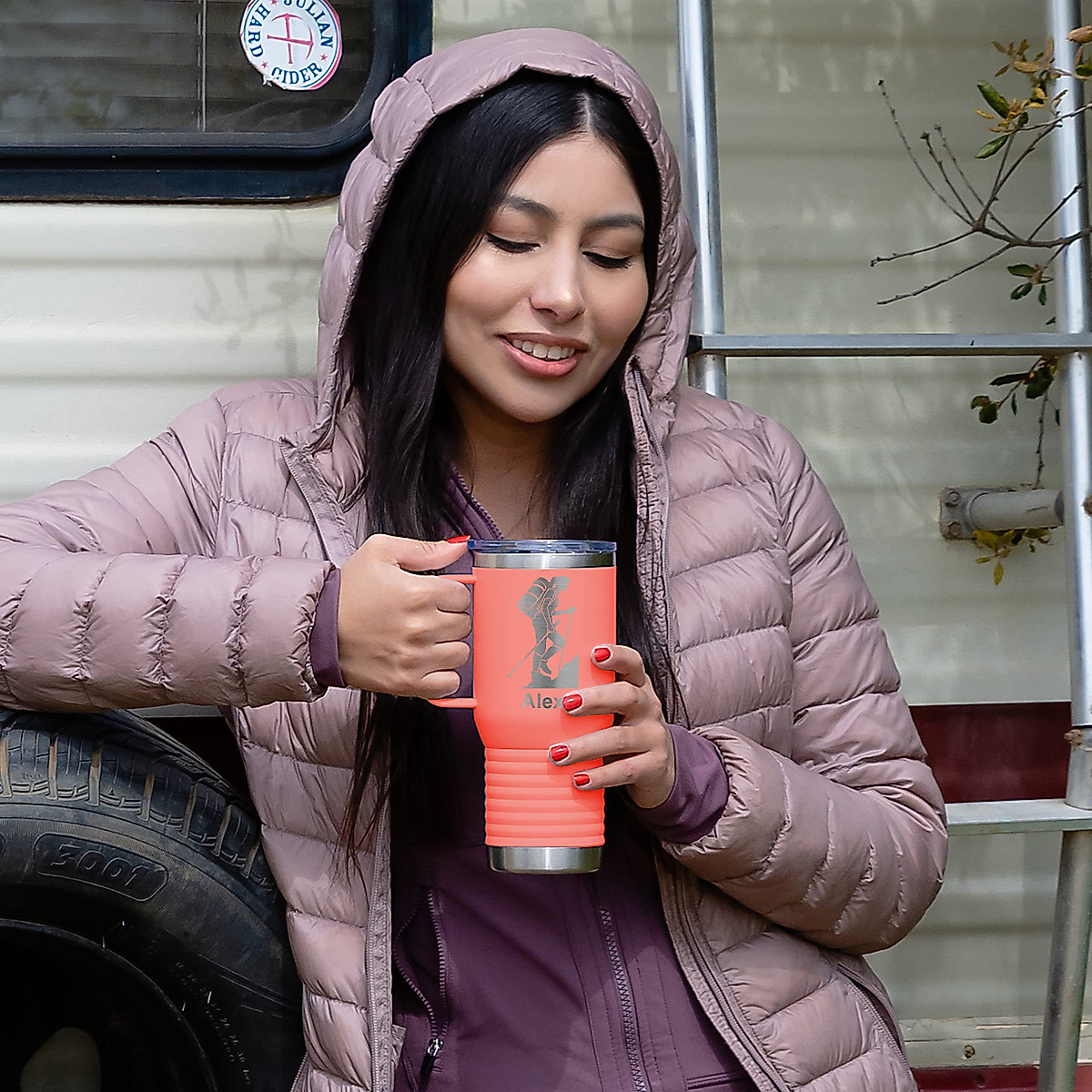 LaserGram 20oz Vacuum Insulated Travel Mug with Handle, NP Nurse Practitioner, Personalized Engraving Included (Coral)