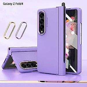 EAXER Compatible with Samsung Galaxy Z Fold 4 Case, Shockproof Plating Lens Hinge Protector Screen Case Cover S Pen Holder with Pen Stylus (Purple)