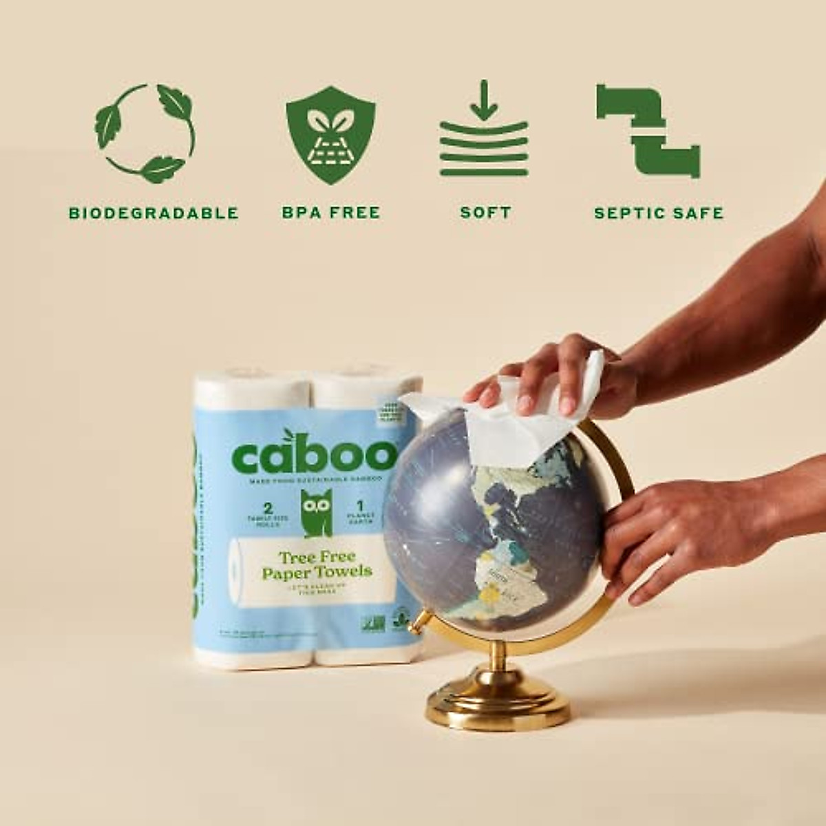 Caboo Tree Free Bamboo Paper Towels, 8 Rolls, Earth Friendly Sustainable Kitchen Paper Towels with Strong 2 Ply