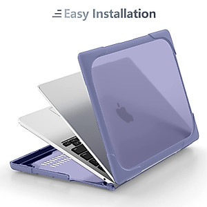 Batianda Shockproof Matte Case for MacBook Air 13 Inch 2020 2019 2018 Model A2337 M1 A2179 A1932 with Touch ID, Heavy Duty Hard Shell Case with Fold Kickstand & Keyboard Cover Skin, Lavender Gray