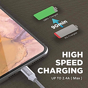 pengo Short Lightning Cable, USB Cable with Lightning Connector, Apple MFi Certified Charger and Sync/Data for iPhone 12/11/X/8/8 Plus 7/7 Plus,Double-Braided Nylon (0.66 ft / 8 in / 0.2 m)(Silver)