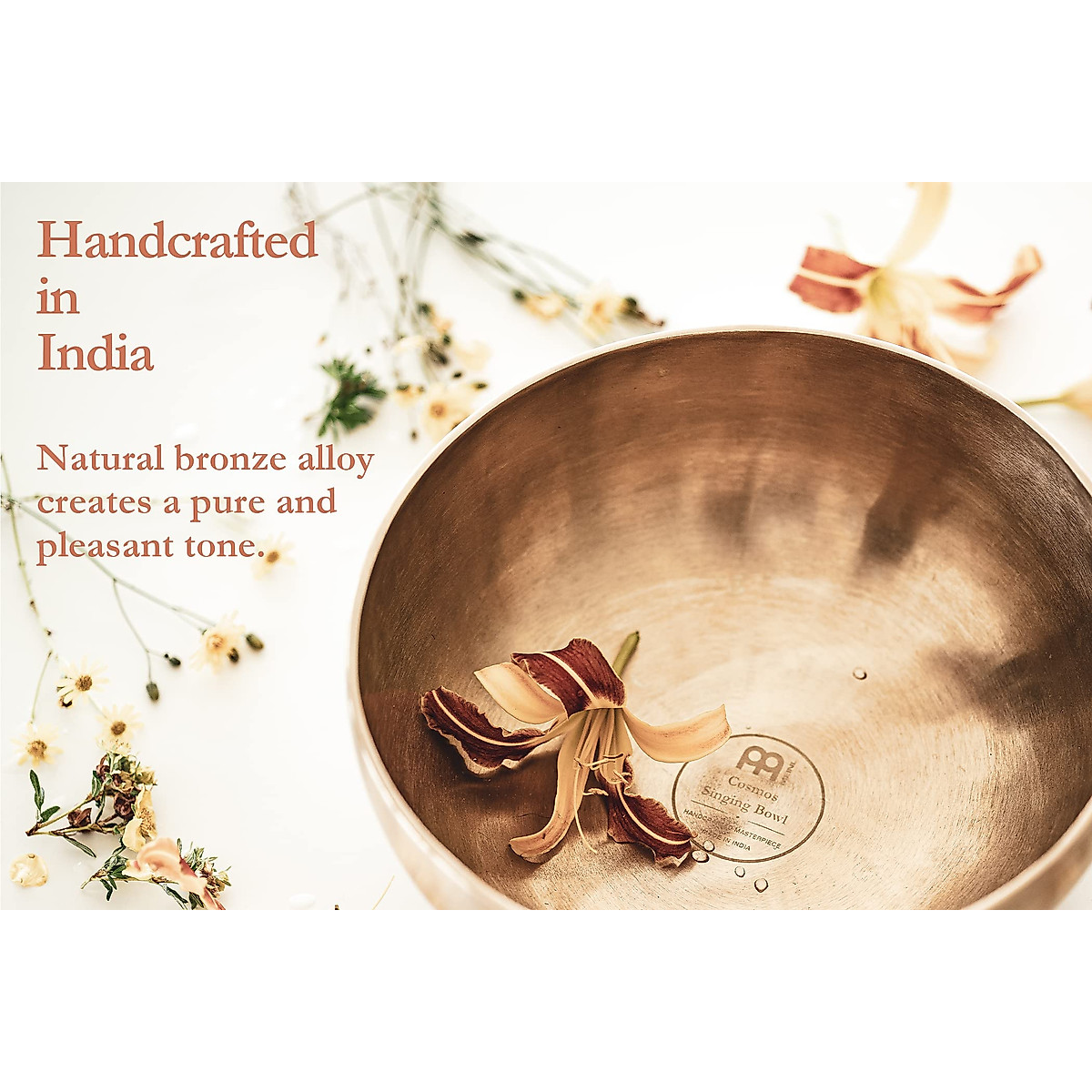 Bronze Singing Bowl with Felt Ring and Cover, Cosmos Series — MADE IN INDIA — For Meditation, Yoga and Sound Healing Therapy, 2-YEAR WARRANTY