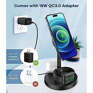 Mag-Safe 3 in 1 Wireless Charging Station, 15W Fast Magnetic Wireless Charger Stand for iPhone 14/13/12Pro/Pro Max/Mini/Plus, Apple Watch Ultra/8/7/6/SE/5/4/3/2, Airpods 3/2/1/Pro with QC3.0 Adapter