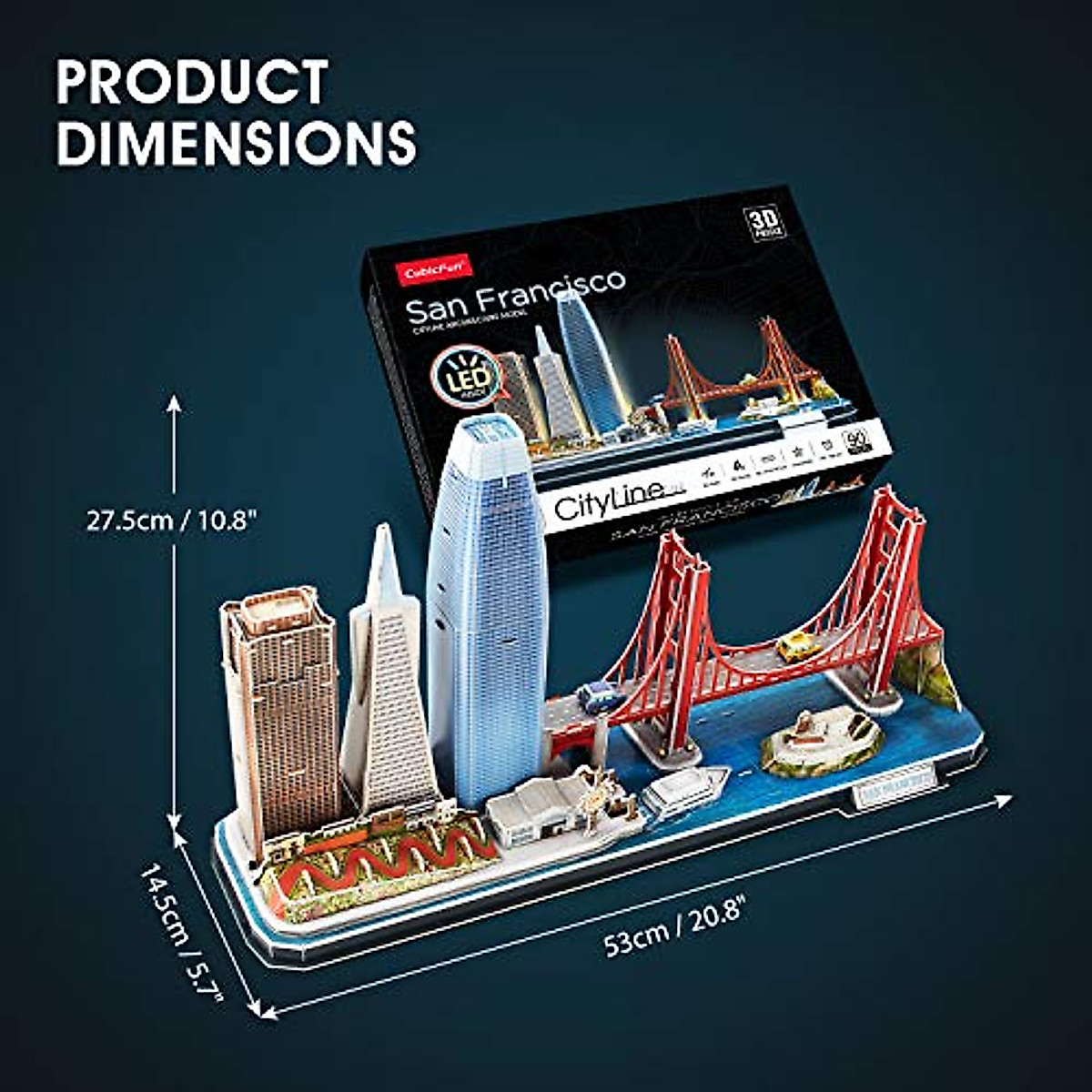 CubicFun 3D Puzzles for Kids Ages 8-10 LED San Francisco Cityline, Arts and Crafts for Kids Ages 8-12 STEM Projects for Kids Ages 8-12 Gifts for 8 Year Old Toys for 8 Year Old Girls Architecture